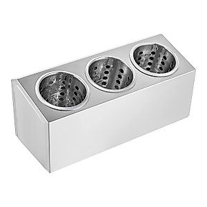 TFCFL Flatware Cylinder Holder,Commercial 3-Hole Stainless Steel Cylinder Flatware Silverware Utensil Holder Organizer Caddy 15.16x6.1x6.3inch,Silver (3-Hole)