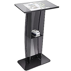 VEVOR Acrylic Podium, 47" Tall, Acrylic Podium Stand with Wide Reading Surface & Storage Shelf, Floor-Standing Clear Pulpits Acrylic for Church Office School, Black
