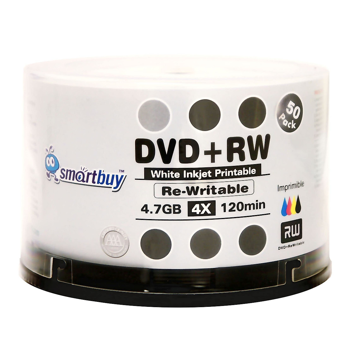 200 Pack Smartbuy Blank DVD+RW 4X 4.7GB 120Min White Inkjet Hub Printable Rewritable DVD Media Disc