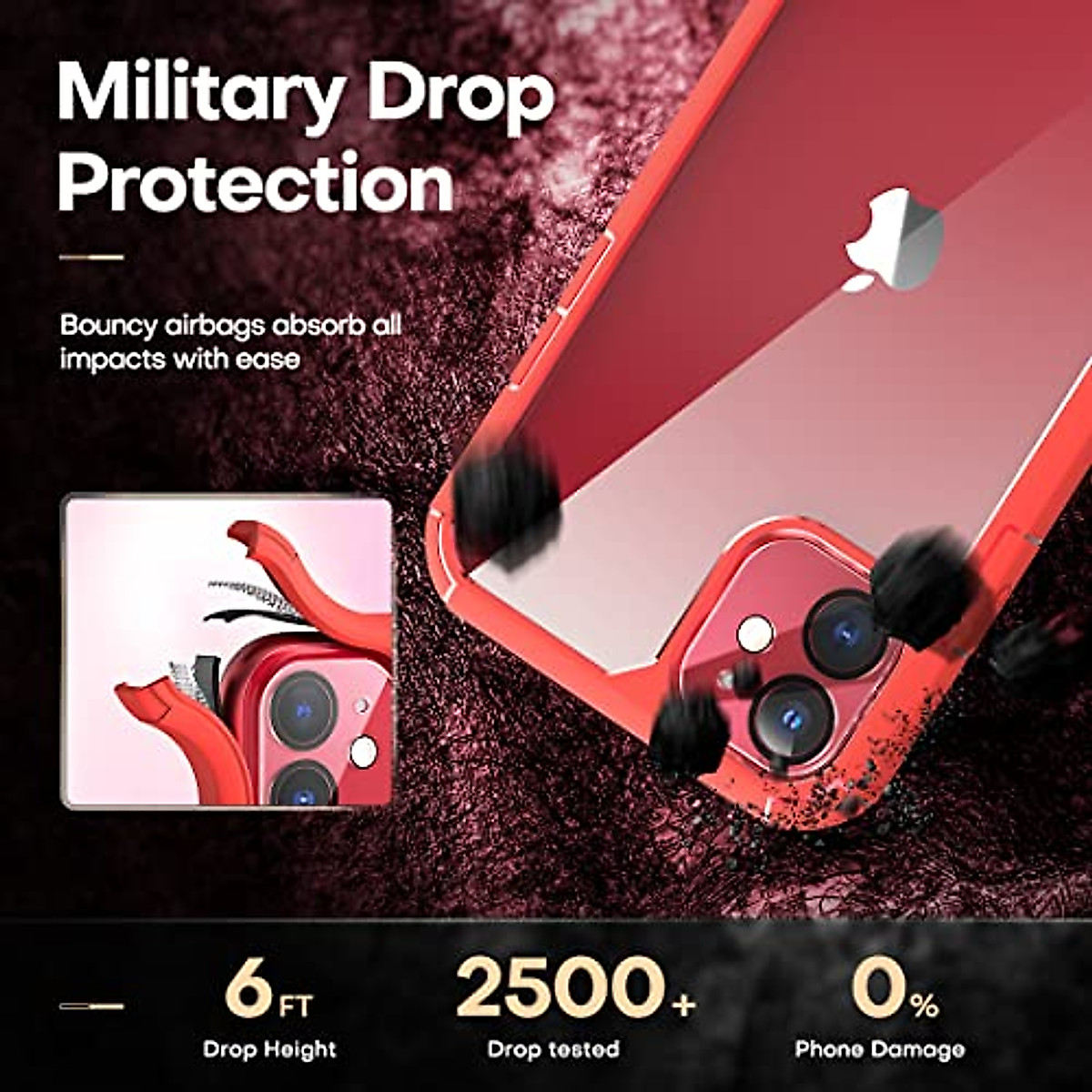 TAURI [5 in 1 Defender Designed for iPhone 11 Case, Anti-Yellowing with 2 Pack Tempered Glass Screen Protector + 2 Pack Camera Lens Protector Slim Cover for iPhone 11 6.1 inch-Red