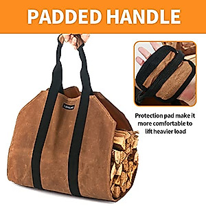 Infinicare Firewood Carriers with Handles - Heavy Duty Canvas Firewood Bag with Handles - Durable Wood Carrier for Firewood, Suitable for Indoor Fireplace and Outdoor Camping - Brown