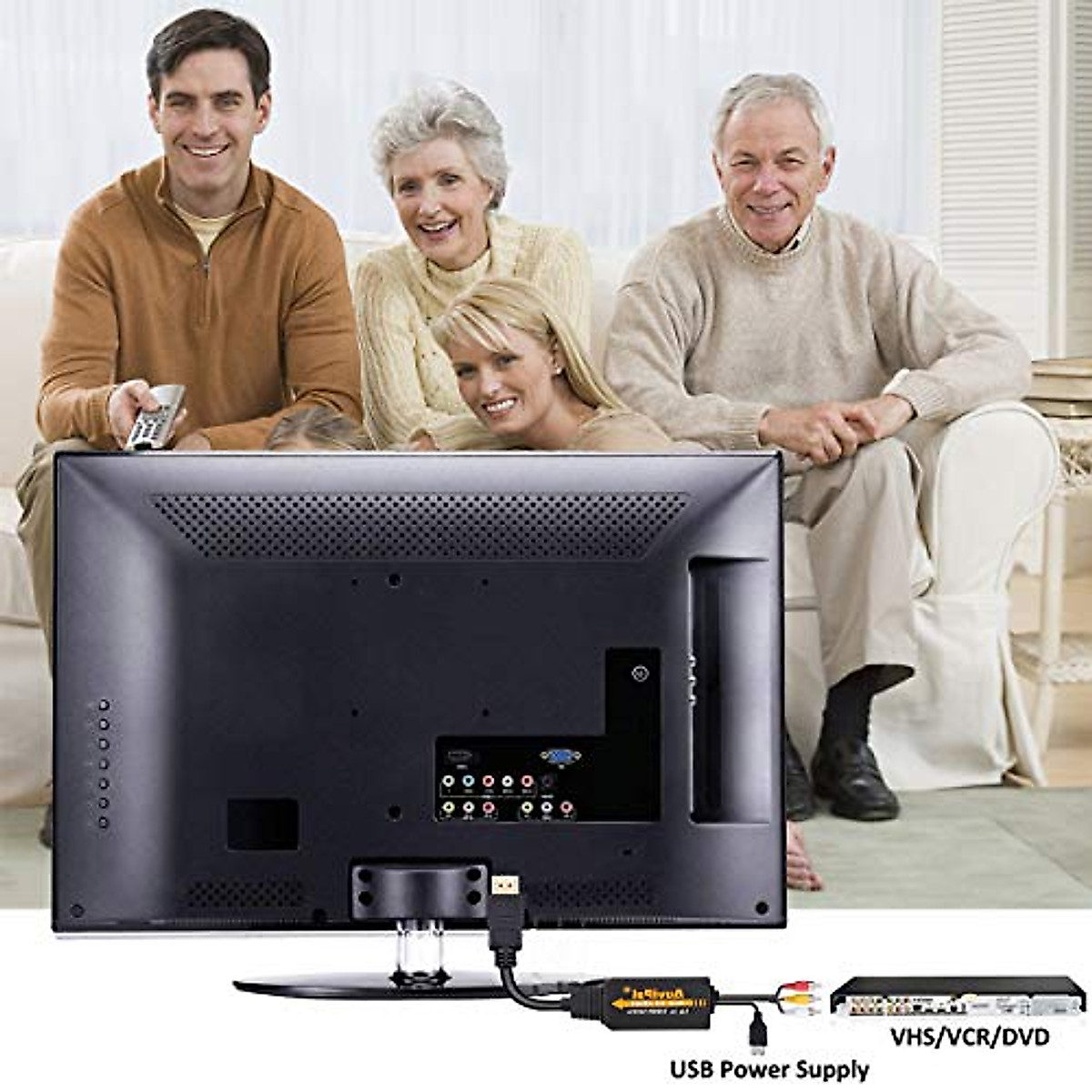 AuviPal RCA to HDMI Converter for Playing VHS/VCR/DVD Player/Game Consoles on Modern TV All-in-One 3RCA Composite AV to HDMI Video Adapter