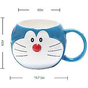 Coffee Milk Tea Ceramic Cup, Doraemon Cartoon Ceramic Cup, Faith Cup, Water Cup, Breakfast Cup, Tea Cup, Milk, Cola, Beer, Cool Drink Cup, Blue (A)