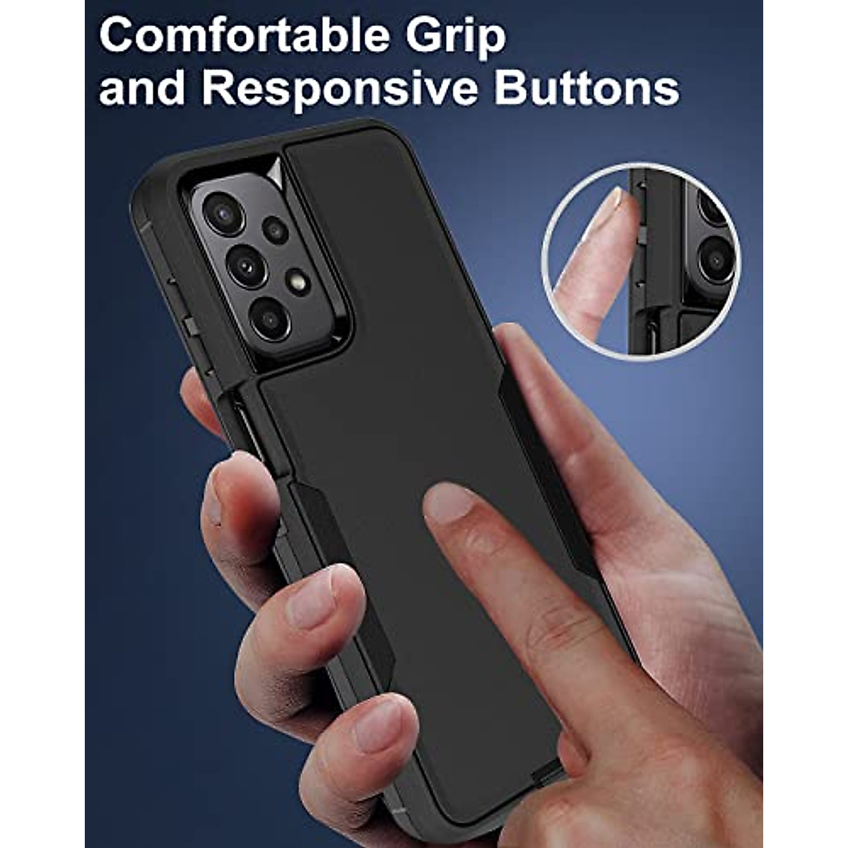 Dahkoiz Samsung Galaxy A23 5G/4G Phone Case, with Glass Screen Protector, Dust-Proof Port Cover, Magnetic Car Mount Support, Full Body Silicone Rubber Protection, Black/Black