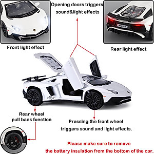 White Lambo Aventador Toy Car Model Pull Back Vehicles Diecast with Light & Sound