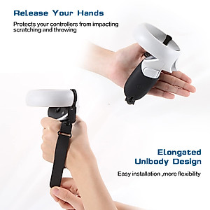 VR Controller Grips Cover with Anti-Throw Knuckle Strap +VR Face Cushion +Lens Protector Cover+Thumb Button Cap for Meta/Oculus Quest 2(Black)