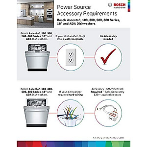 Bosch SHSM63W55N 24" 300 Series Built In Fully Integrated Dishwasher with 5 Wash Cycles, in Stainless Steel