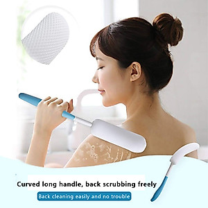 MagiDeal Vinyl Quote Me Long Anti-Slip Curve Handled Bath Body Brush, Easy Reach for Seniors, Suitable for Elderly/Pregnant Aid Bathing & Shower, Blue, 15.35"