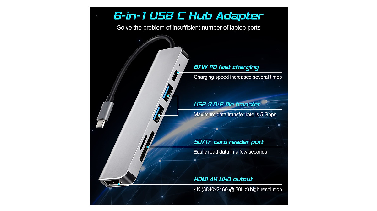 UrbanX USB C Hub 6-in-1 Adapter with 4K HDMI Output