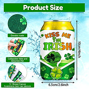 12 Pcs St. Patrick's Day Can Coolers Sleeves Lucky Green Shamrock Decoration Saint Patrick's Day Can Sleeves Congrats Beverages Soda Bottle Insulated Neoprene Cover for Irish Holiday Party Supplies
