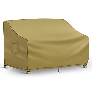 Richwon Patio Loveseat Cover Waterproof, 2-Seater Outdoor loveseat Cover, Patio Furniture Covers with Air Vent and Handles, 60W x 34D x 30H Inches, Khaki