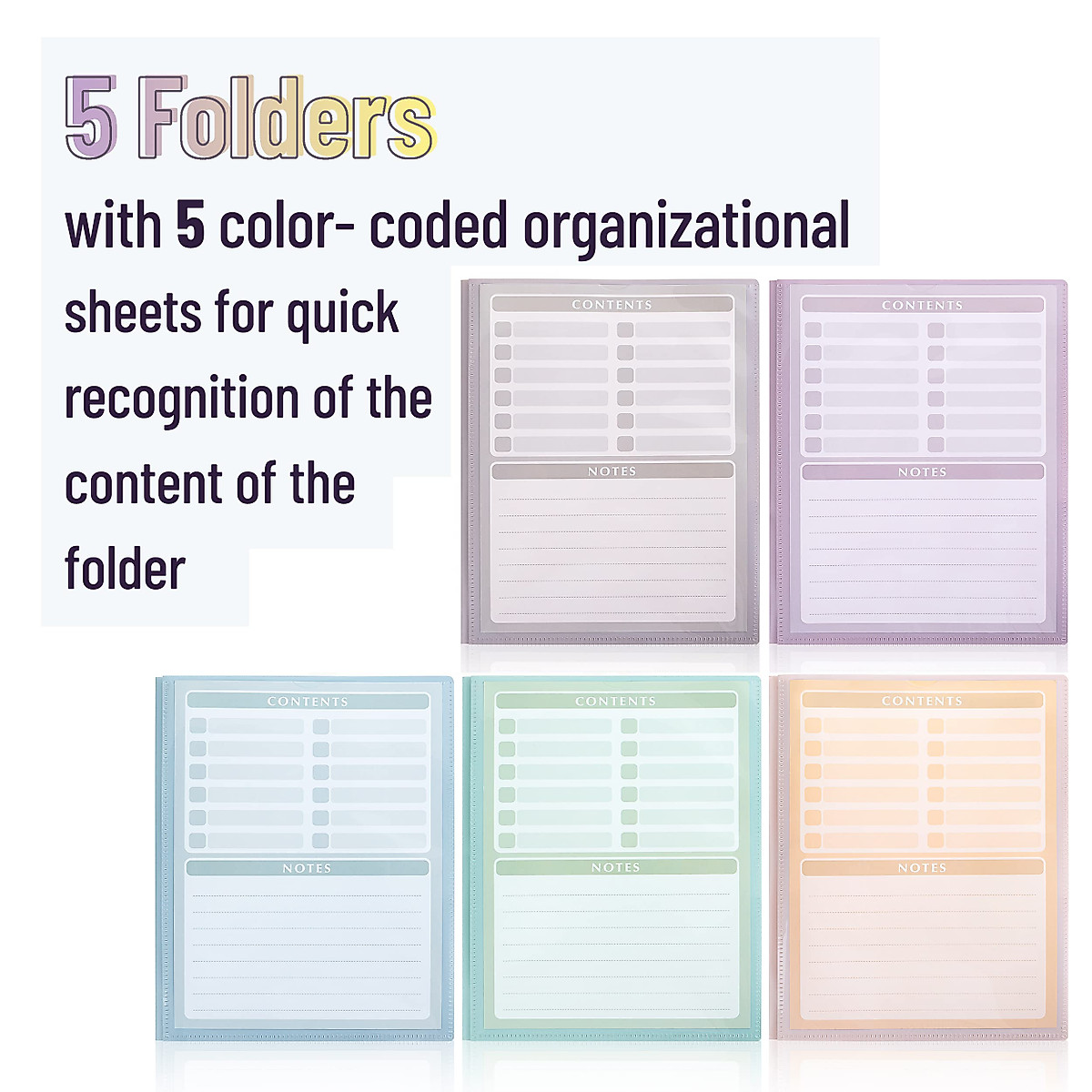 Mr. Pen- Plastic Folders with Clear Front Pocket, 5 pcs, Pastel Colors, Pocket Folders, Plastic Folders for Documents, Plastic Folders with Pockets, File Folders with Fasteners, Folder with Pockets