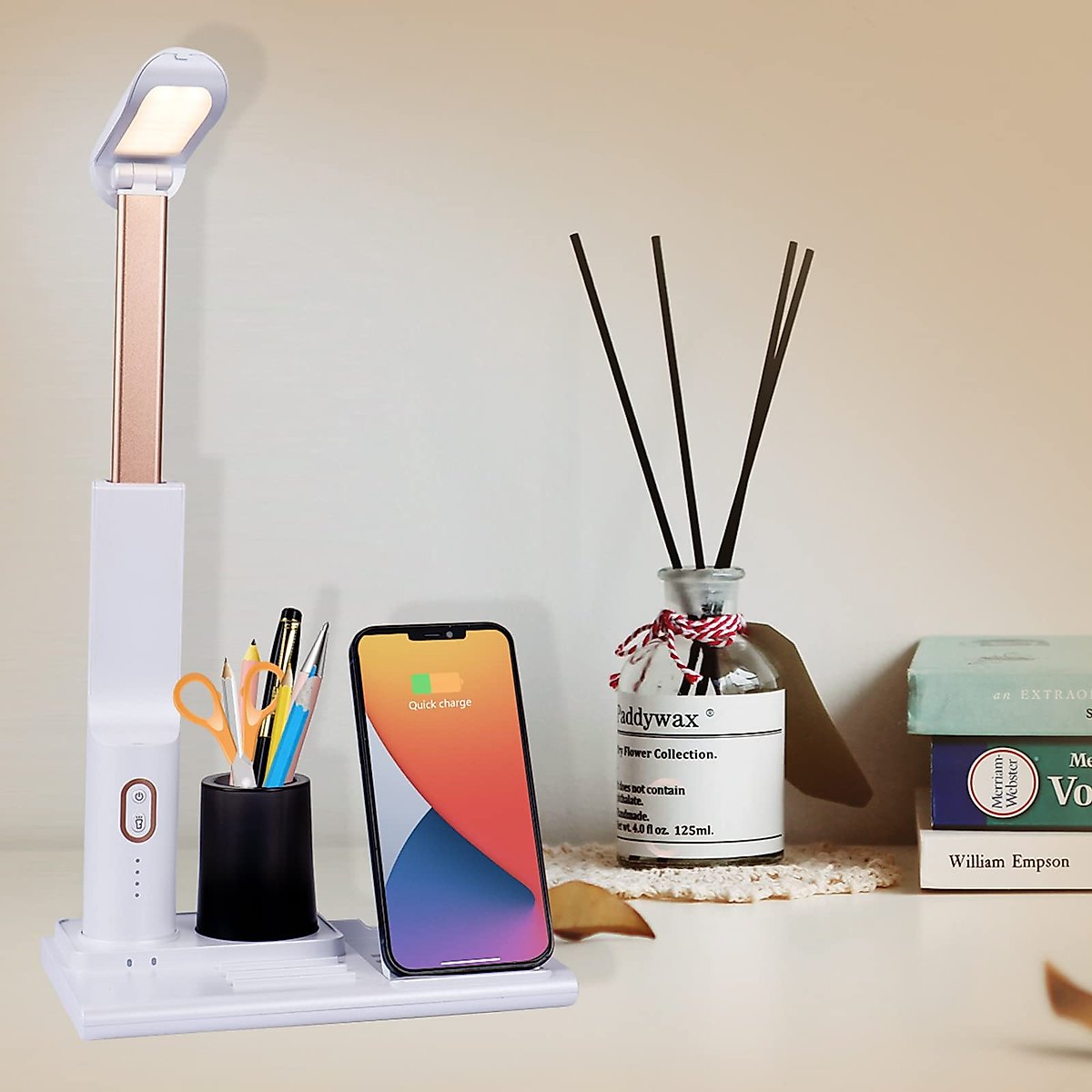 FSJITF LED Desk Lamps USB Charging Port,Table Lamps for Home Office,for iPhone/Android Study Reading Table Lights for Dormitory(Adapter not Included) (White)