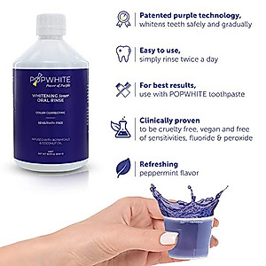 POPWHITE Purple Power Duo Natural Teeth Whitening with 4 oz Primer Toothpaste and 16.9 oz Whitening Toner Oral Rinse, Vegan and PETA Certified, Mint Flavor, USA Made