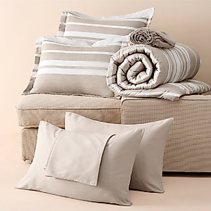 Bedsure Full Comforter Set 7 Pieces, Light Camel Striped Bedding Set for Full Size Bed Reversible, Cationic Dyeing Bed in a Bag with Comforter, Sheets, Pillowcases & Shams