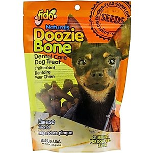 Fido Naturals Doozie Bones Dental Care Treat for Dogs, Cheese Flavored, Made with Sunflower, Chia, & Flax Seeds-Naturally Freshens Breath, Reduces Plaque & Whitens Teeth 21ct - Mini Treats (Pack of 1)