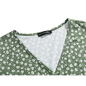 FENSACE Women's Casual Dresses Fit and Flare Green Floral Dress(Floral-32,Large)