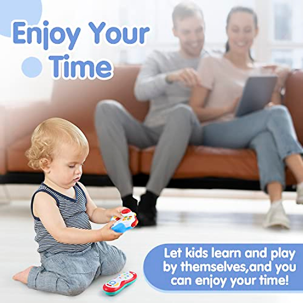 Baby Controller Toy - Bilingual Spanish & English Learning Toys, Pretend Video Game Controller & TV Remote Combo with Music and Light, Christmas Birthday Gift for Infants Toddlers 12+ Months