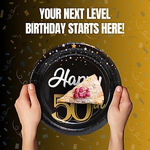 202-Piece 50th Birthday Decorations Set for Women and 50th birthday decorations men – Includes Plates, Napkins, Cups, Tablecloth, Cutlery, and Balloons – Serves 25