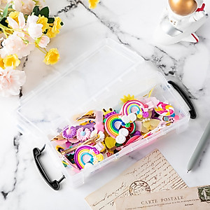 Gueevin 24 Pcs Large Capacity Plastic Pencil Box Clear Plastic Pencil Case Crayon Box with Snap Tight Lid Watercolor Pen Storage Brush Pencil Box Organizer Drawing Tools Container (Black)