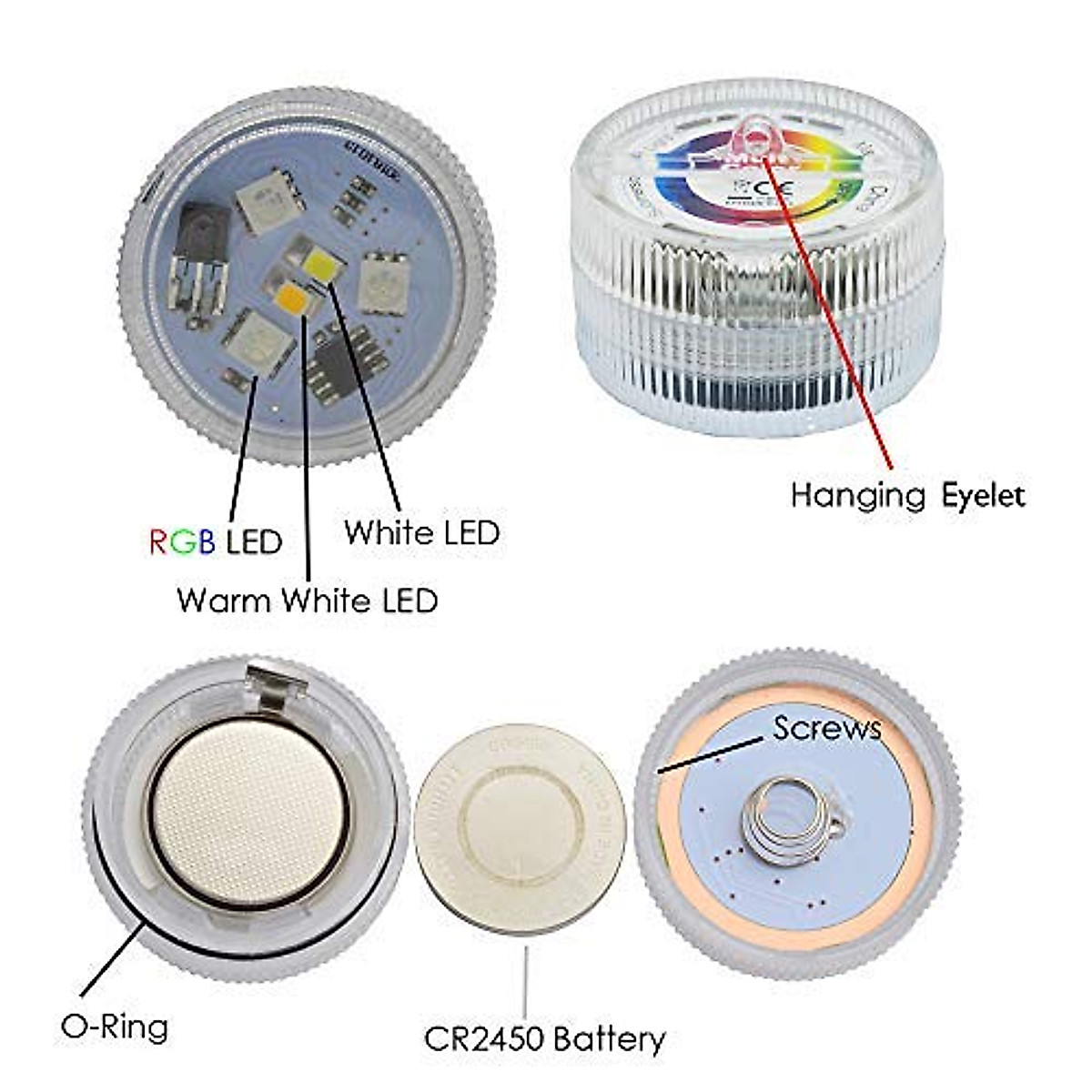 Submersible LED Lights with Remote - 1.5" Round Battery Operated Mini Waterproof Flameless Candles Tea Lights Warm White RGB for Home Party Events Lantern Wedding Halloween Lighting Long Life & Bright