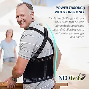 NeoTech Care Adjustable Back Brace Lumbar Support Belt with Suspenders, Charcoal Color, Size XL