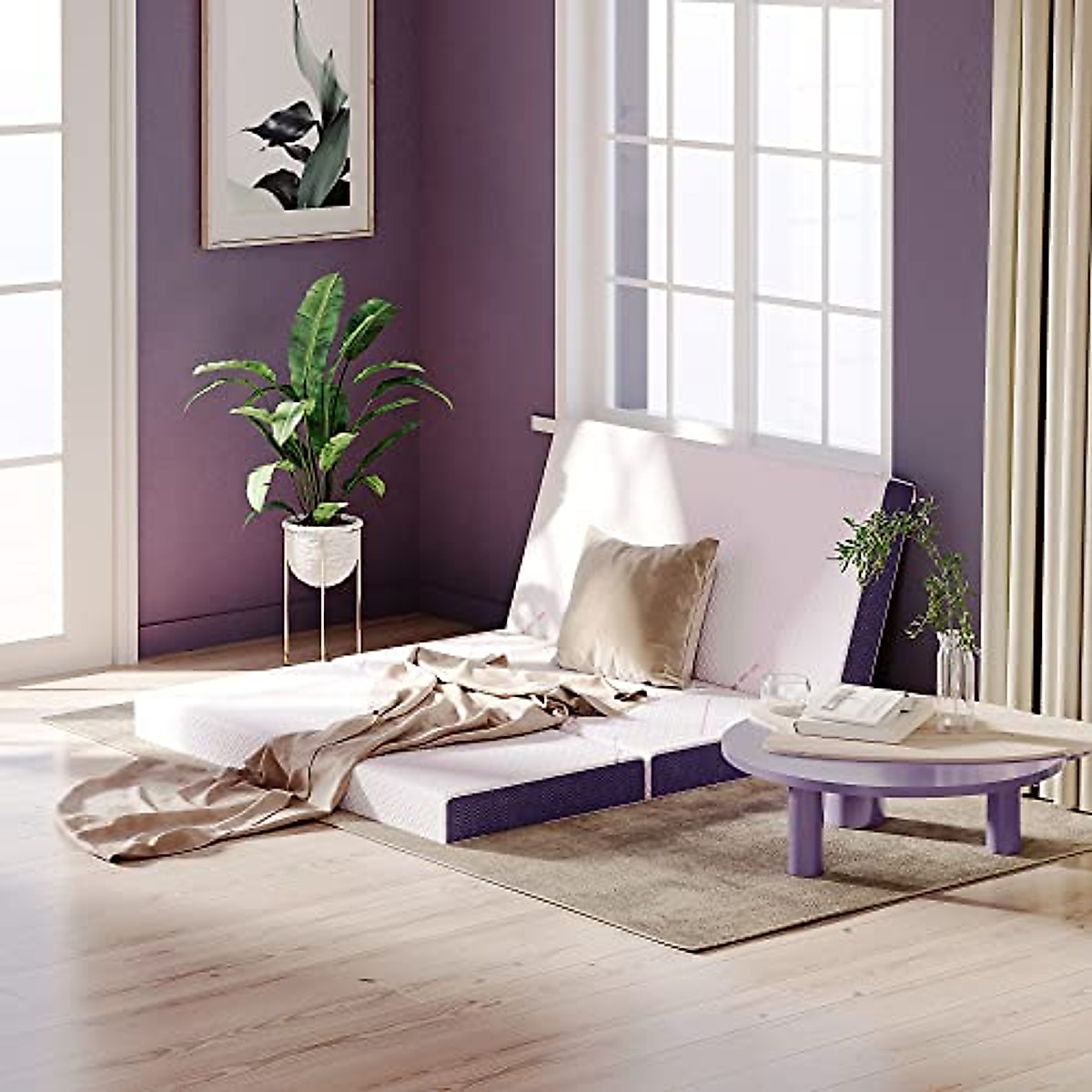 TeQsli Folding Mattress Full Size, 4-Inch Foldable Mattress, Tri-Fold Gel Memory Foam Mattress with Washable Cover, Portable Mattress for Traveling, Camping, Guest Bed