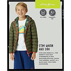Eddie Bauer Kids' Reversible Jacket - Weather Resistant Quilted Down Coat for Boys and Girls (3-20), Size 5-6, Olive