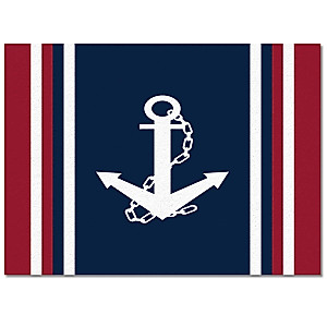 Savannan Rectangle Indoor Area Rugs, Nautical Anchor Red White Stripes Navy Blue Non-Slip Accent Rug for Living Room Bedroom Office Kids Room Nursery, 2'x3'
