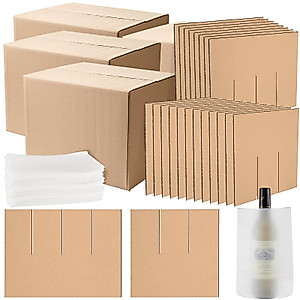 Leinuosen Moving Boxes Packing 16 x 12 x 12 Inch Divider Kits Included 10 Corrugate Dividers with 24 Foam Pouches for Shipping, Kitchen Moving Box Kit Dish Packing(4 Pack)