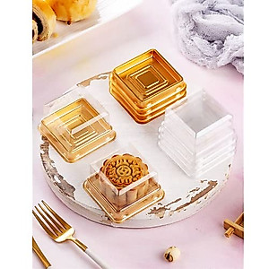 50 Pack Gold bottom Clear cover plastic mini cake box - muffin box - moon cake box - mung bean cake snow Mei Niang box（bottom 2 Inch X high 1-1/2 Inch）