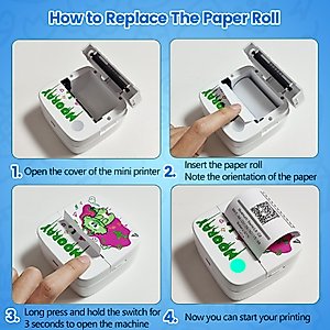 DOLEWA Sticker Printer Mini Print Pod with 13 Rolls Paper Portable Note Printer Compatible with iOS/Android/Tablet, Thermal Printer for Study Notes, DIY, Journal, Label, Memo, Photos (White)