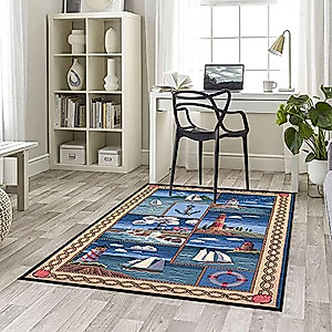 Sailboat and Lighthouse Area Rugs Carpet Water Absorbent Bath for Bathroom, Kitchen and Living Room Decor New Year Gift Decor (Custom)