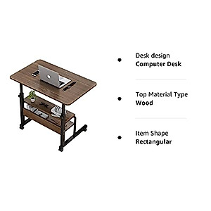 Adjustable Table Student Computer Desk Portable Home Office Furniture Small Spaces Sofa Bedroom Bedside Learn Play Game Desk on Wheels Movable with Storage Size 31.5 * 15.7 Inch Brown
