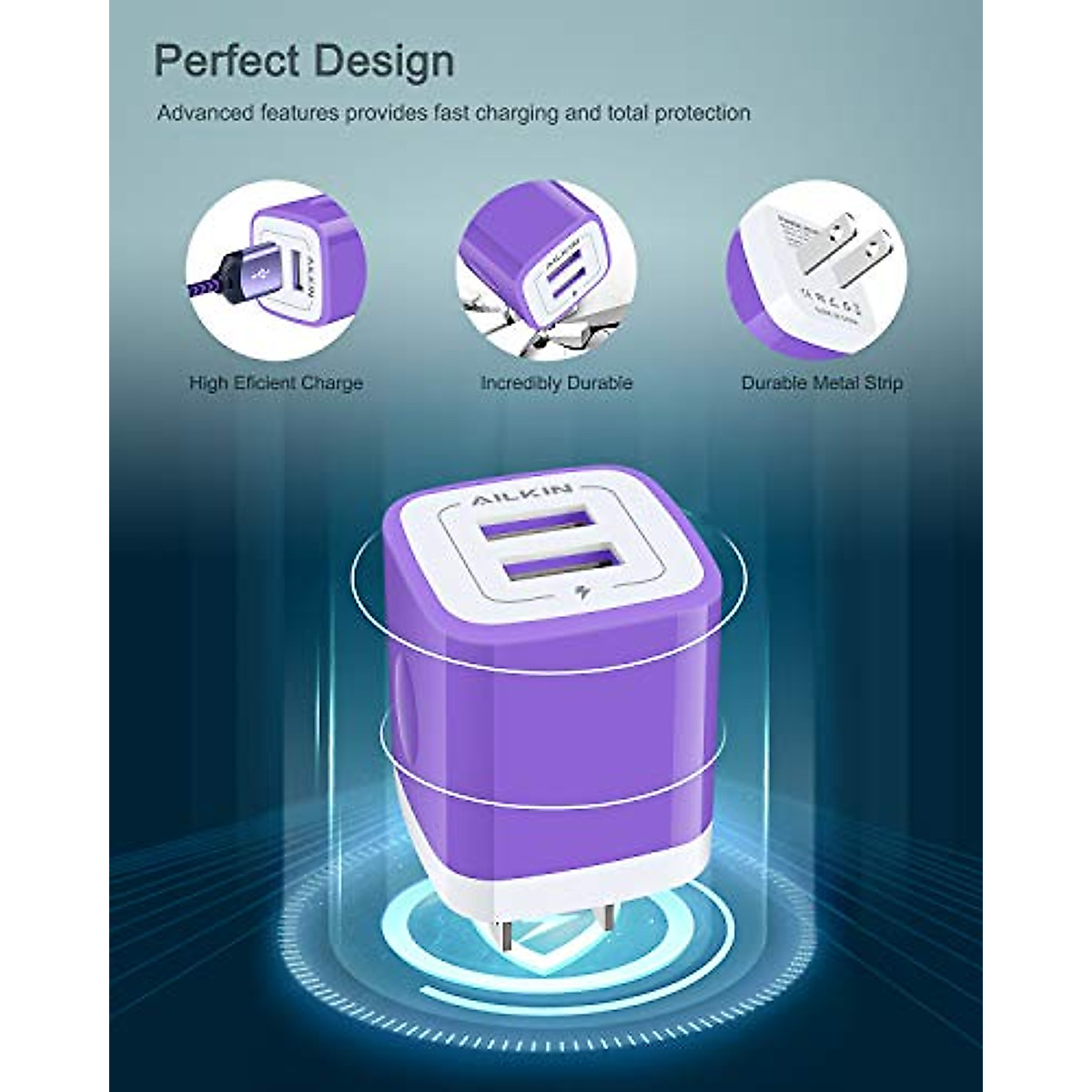 iPhone Wall Charger & Lightning Cable, AILKIN Apple MFI Certified Braided iPhone Charger Cord, Fast Charging Powerline USB Plug Adapter for iPhone 14/13/12 Pro Max/SE/11/11 Pro/XS/XR/8/7/6S Plus, iPad