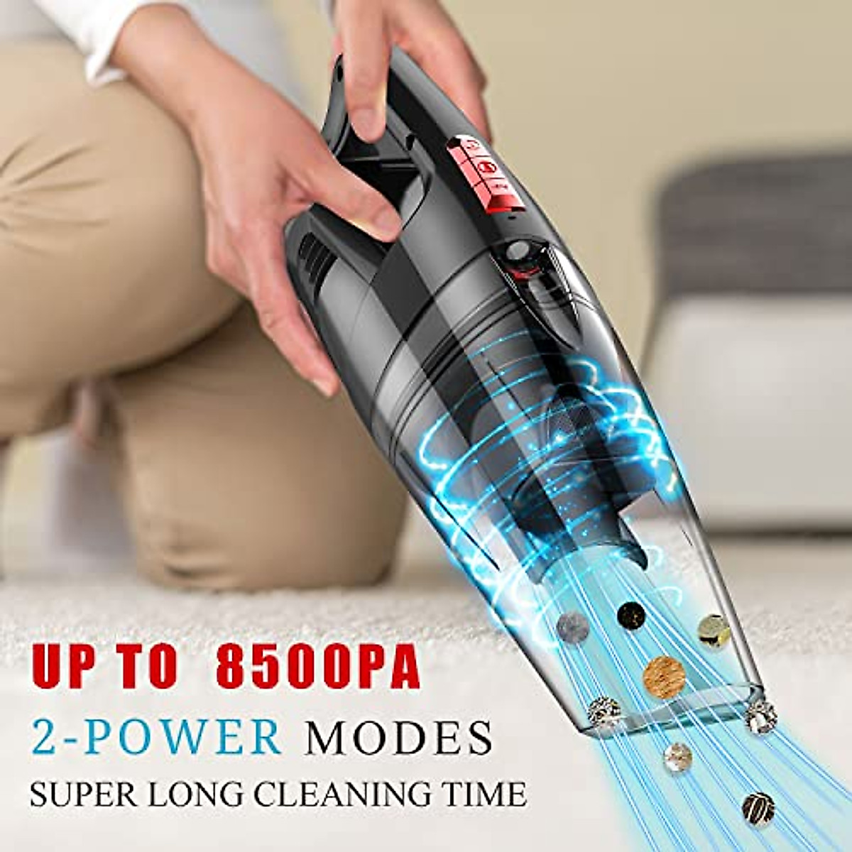 whall Handheld Vacuum Cordless, 8500PA Strong Suction Hand Held Vacuum Cleaner with LED Light, Lightweight Mini Car Vacuum Cordless Rechargeable, Portable Hand Vacuum Wet Dry for Car, Home and Pet