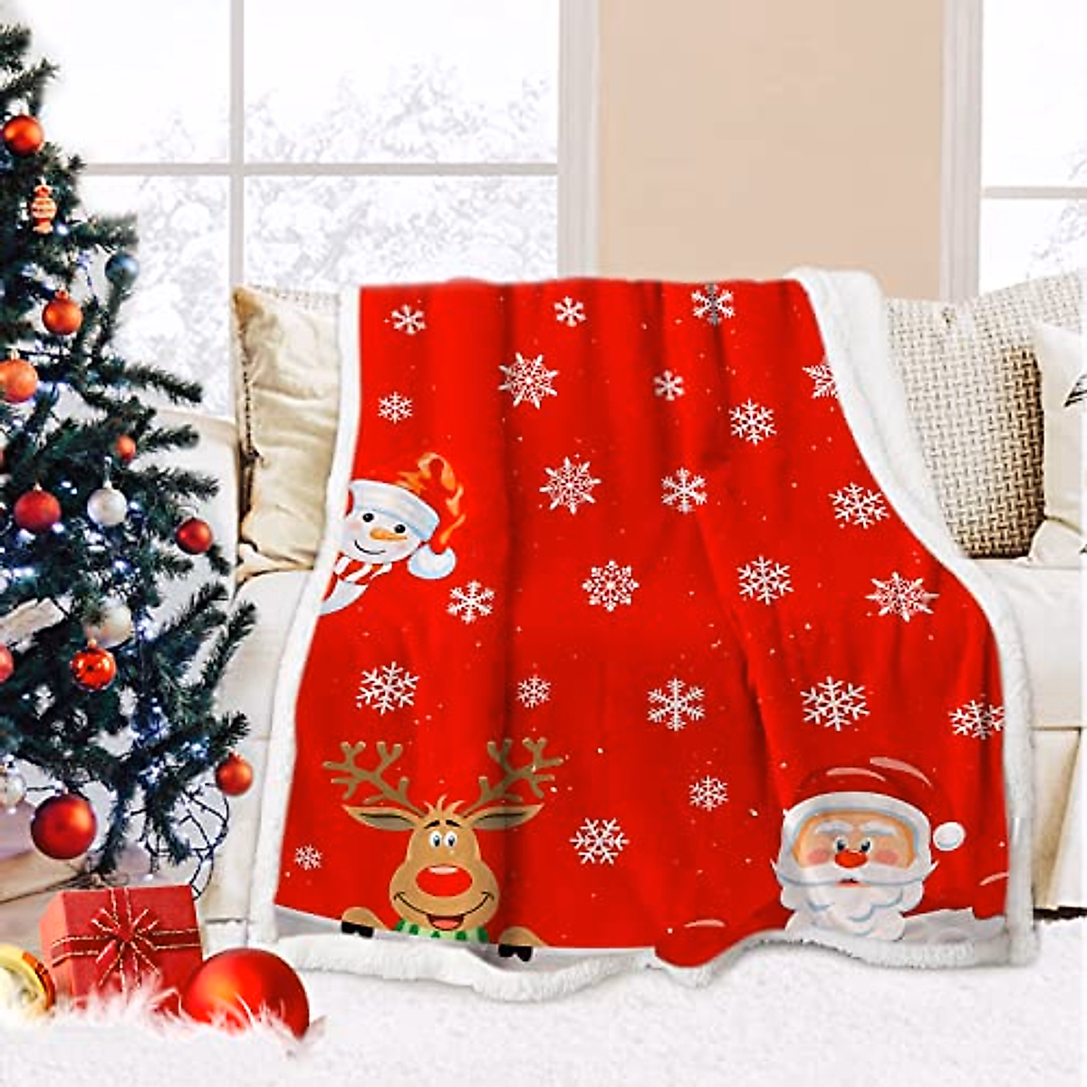 OHDS Christmas Blanket Fleece Sherpa Throw Blanket, Soft Cozy Warm Fuzzy Holiday Blanket, Plush Fluffy Christmas Throw Blanket for Couch Bed, 50" X 60"