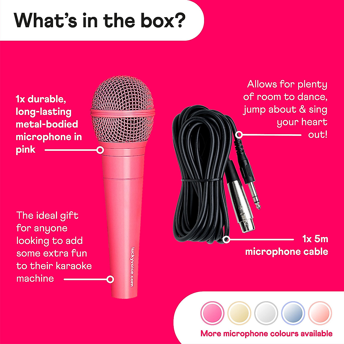 Lucky Voice Karaoke Microphone for Adults & Kids - Rose Gold - Portable Handheld Mic for Karaoke Machines, PA Systems, Speaker Amps - 5m Long Cable