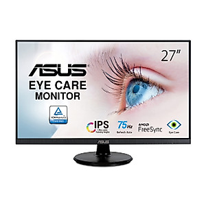 ASUS 27” 1080P Monitor (VA27DQ) - Full HD, IPS, 75Hz, Speakers, Adaptive-sync/FreeSync, Low Blue Light, Flicker Free, VESA Mountable, Frameless, HDMI, VGA, DisplayPort, Tilt Adjustable (Renewed)