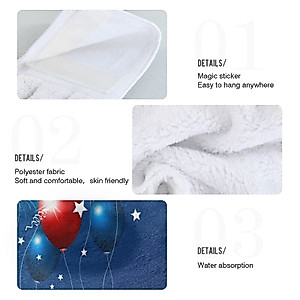 American Flag Fireworks Hanging Kitchen Towels USA 4th of July Independence Hand Towel 2PCS Dish Cloth Tie Towel Absorbent Oven Stove Washcloth with Loop for Bathroom Home Decorative
