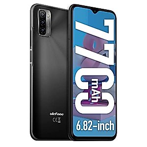 Ulefone Note 12P 4G Unlocked Cell Phones, 6.82" HD+ Waterdrop Screen, 7700mAh Battery, OTG, 13MP Triple Rear Camera, Android 11 Octa-Core 4GB + 64GB, Face Unlock Finger Reader Unlocked Phones - Black