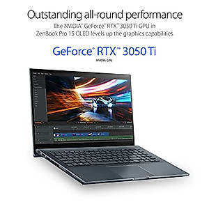 ASUS ZenBook Pro 15 OLED Laptop 15.6” FHD Touch Display, AMD Ryzen 7 5800H CPU, NVIDIA GeForce RTX 3050 Ti gpu, 16GB RAM, 512GB PCIe SSD, Windows 11 Pro, Pine Grey, UM535QE-XH71T