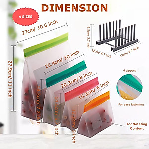 Reusable Silicone Food Storage Bags – 21-Pack Stand-Up, BPA-Free, Freezer, Dishwasher Safe & Eco-Friendly – 4 Gal, 6 L, 7 M, 3 S + Rack – Airtight Leakproof, Organization and Storage Bags (Multicolor)