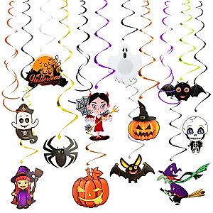 Halloween Decorations, 30 Pcs Hanging Swirl Party Supplies Decorations, Ceiling Spirals Halloween Streamers with Ghost Pumpkin Witch Skull Spider Bat for Home Indoor Outdoor Classroom Office