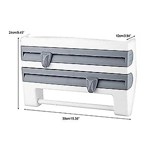 4-in-1 Wall-Mount Paper Towel Holder,Plastic Wrap Foil Dispenser,Wall-Mount Sauce Bottle Storage,Bathroom Organizer Storage,Shelf Adhesive Wall Mount,Rack Paper Towel Holder (Gray)