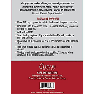 Microwave Popcorn Popper | Replaces Microwave Popcorn Bags | Healthy Air Popped Popcorn - No Oil Needed | BPA Free Premium European Grade Silicone Popcorn Maker by Cestari Kitchen (Red Makes 8 cups)