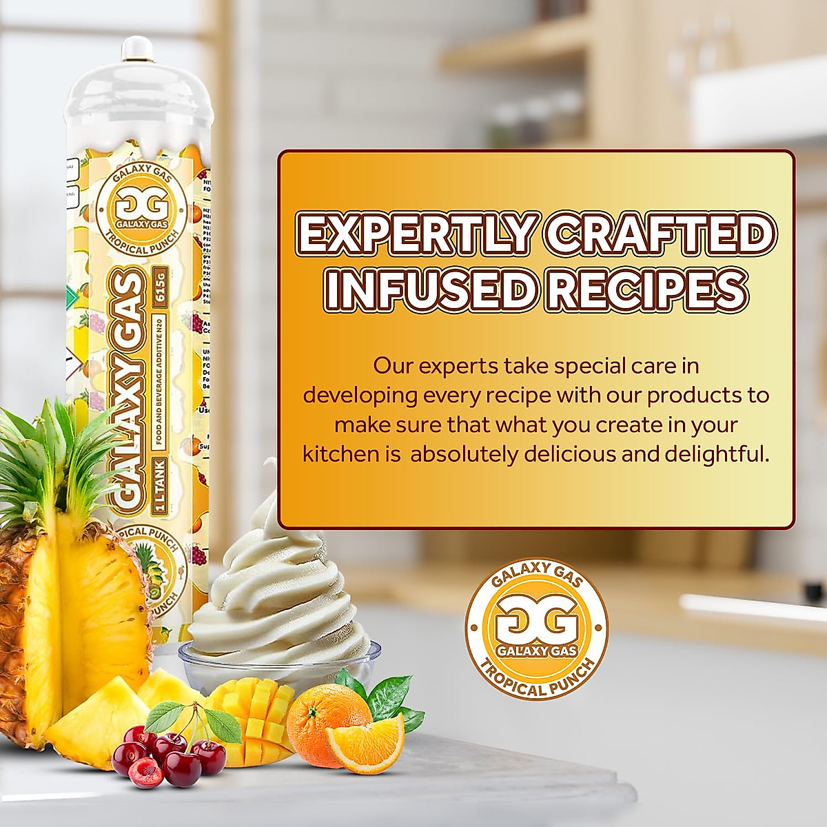 Galaxy Gas Tropical Punch Flavored Whipped Cream Dispenser, 1L Nitrous Oxide Cylinder