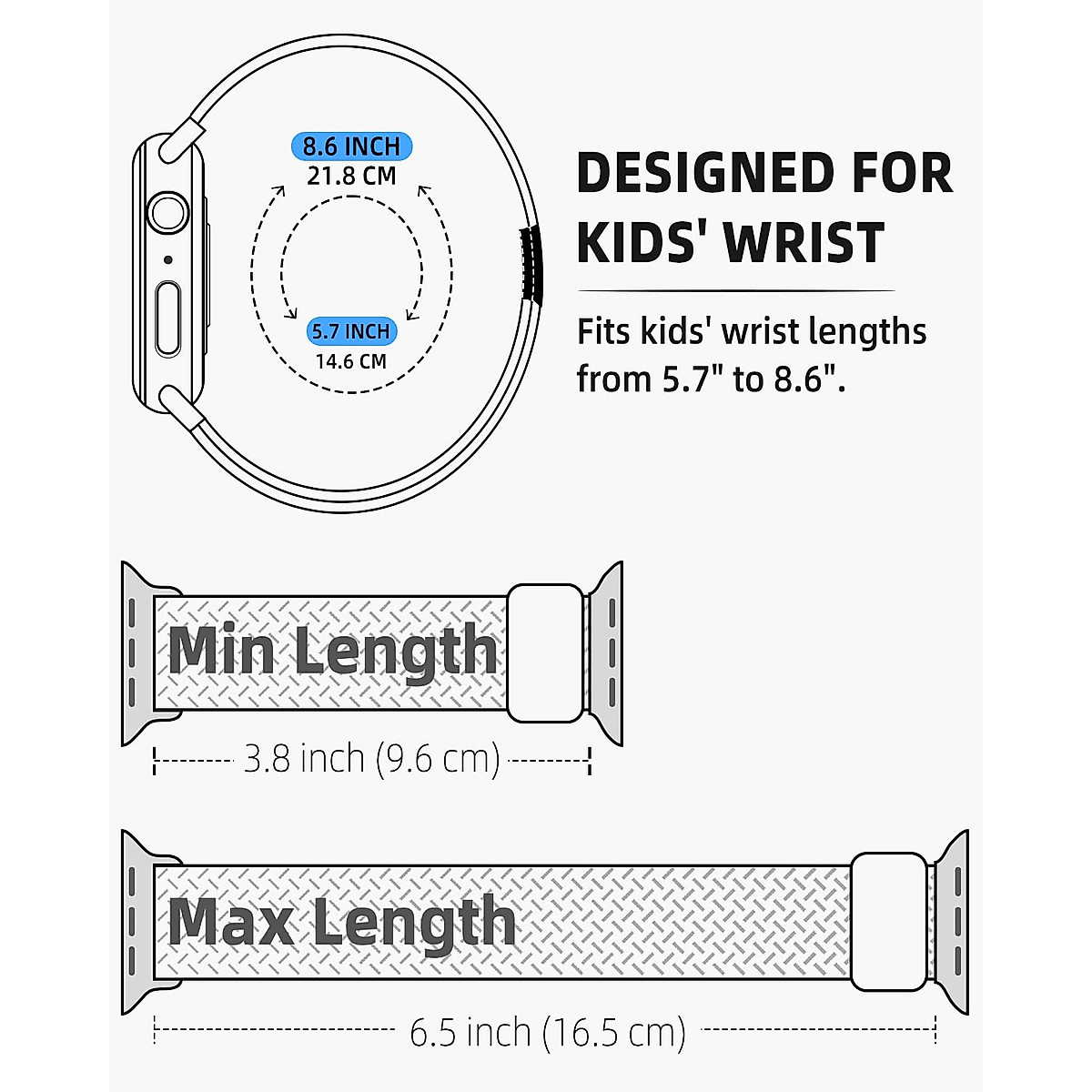 OWKEY Braided Solo Loop Compatible with Kids Apple Watch Band, Stretchy Breathable Strap with Easy Buckle for iWatch Series 9 8 7 6 5 4 3 SE SE2 Girls Boys Small Wrists