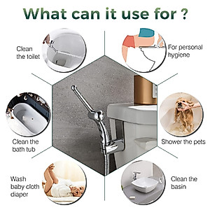 BARROCK Handheld Bidet Sprayer Combo Set for Toilet, Portable Bathroom Bidet Seat Attachment, 2 Way Installation Hang or Wall-Mount Shattaf Kit for Women with Brass T-Valve Explosion-Proof Hose Chrome