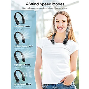 Neck Fan Portable with Reading Light - Cooling Rechargeable Battery Operated Neckband Fan, Ultra Quiet, Hands Free 4 Speeds Bladeless Wearable Fan for Travel, Outdoor